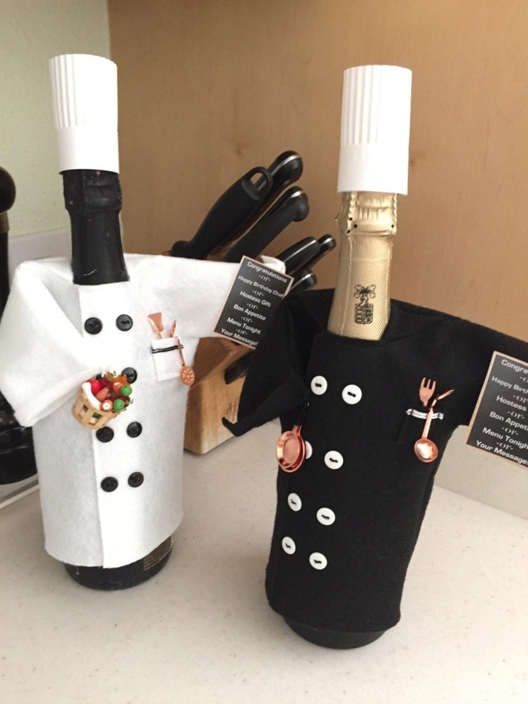 Chef Bottle Cover, Culinary Graduation Gift, Handmade Felt Wine Decor ...