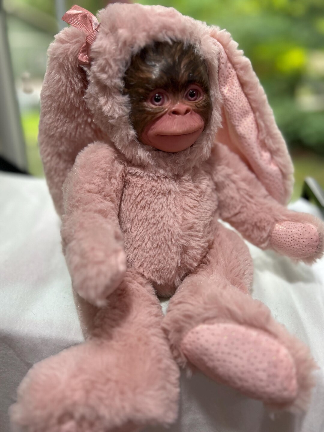 Handmade Pink Monkey Bunny Plush: Whimsical Nursery Decor - Etsy
