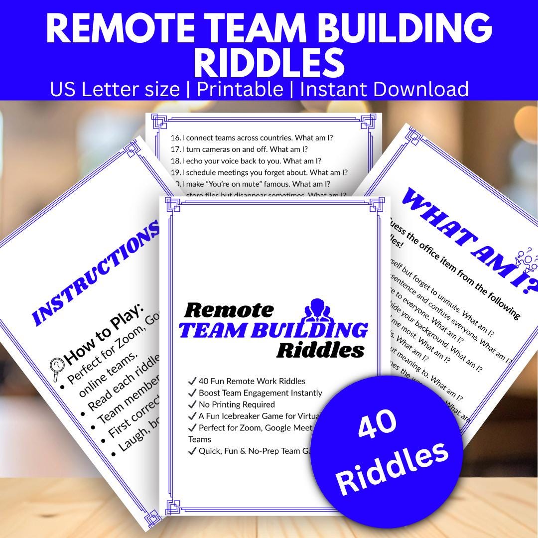 Remote Team Building Riddles | 40 Fun Office Icebreakers (PDF Files) - Etsy