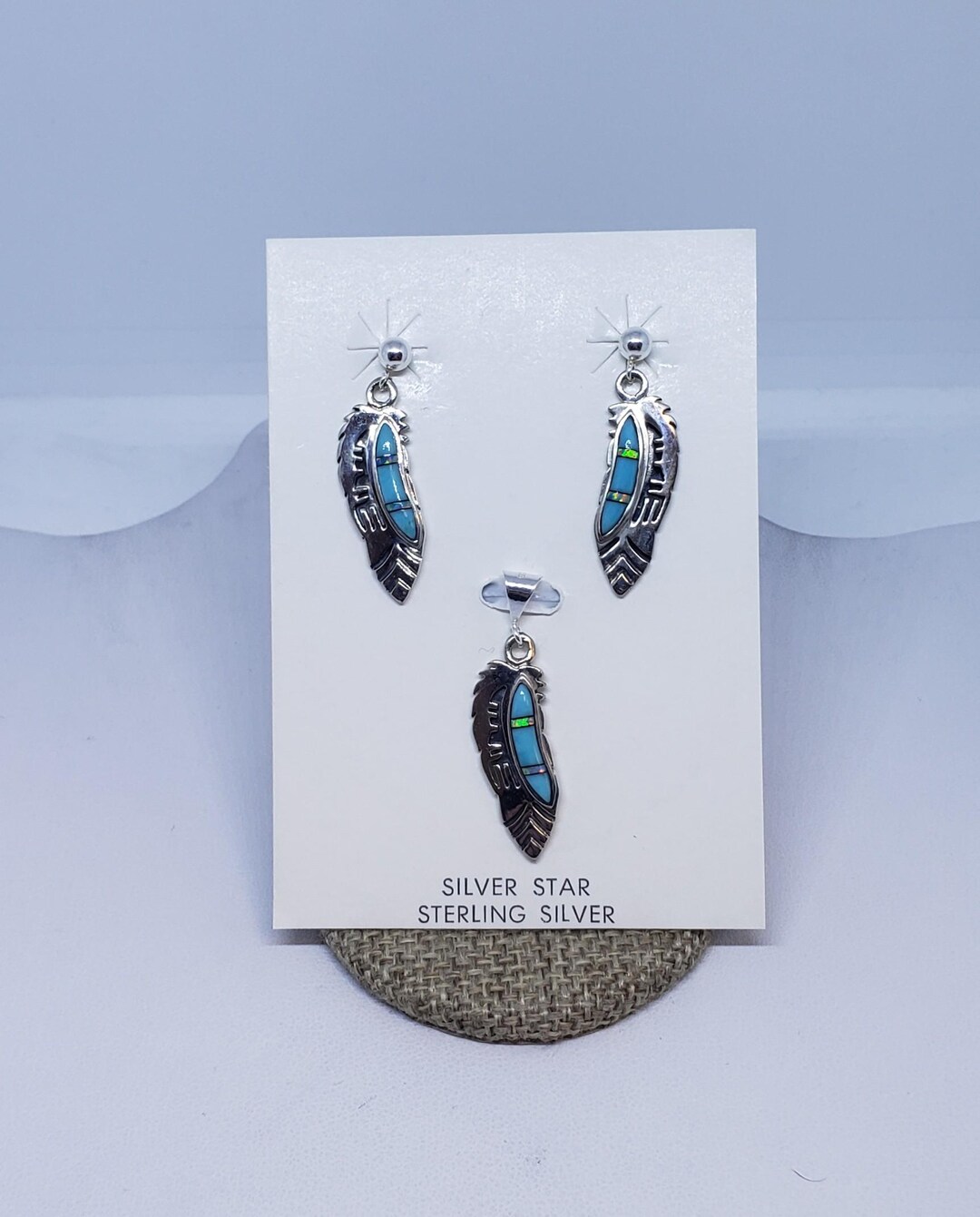 Feather Earrings and Pendant With Inlay and Sterling Silver - Etsy