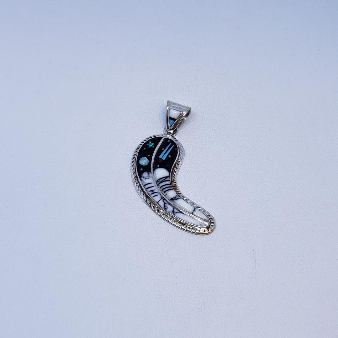 Space Feather Pendant With Inlay and Sterling Silver - Etsy