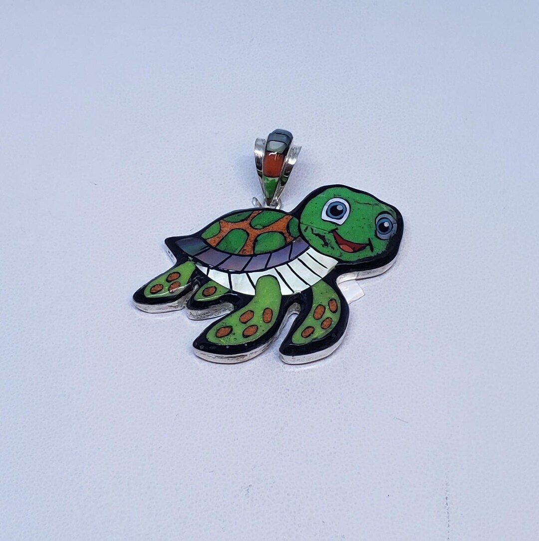 Turtle Pendant With Inlay and Sterling Silver - Etsy