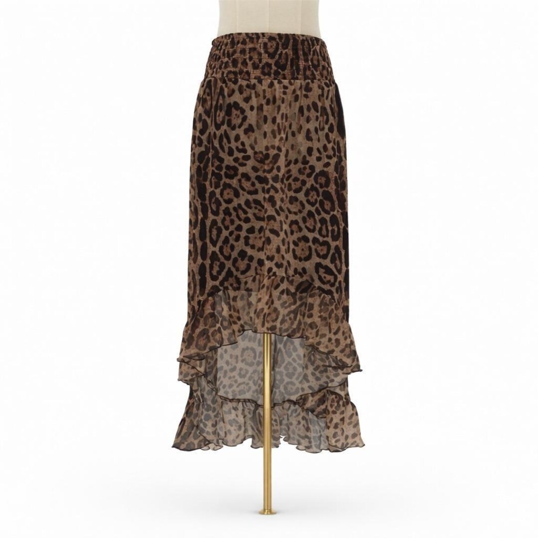 Boston Proper Leopard Hi Low Midi Skirt Sheer Ruffle Boho Mobwife ...