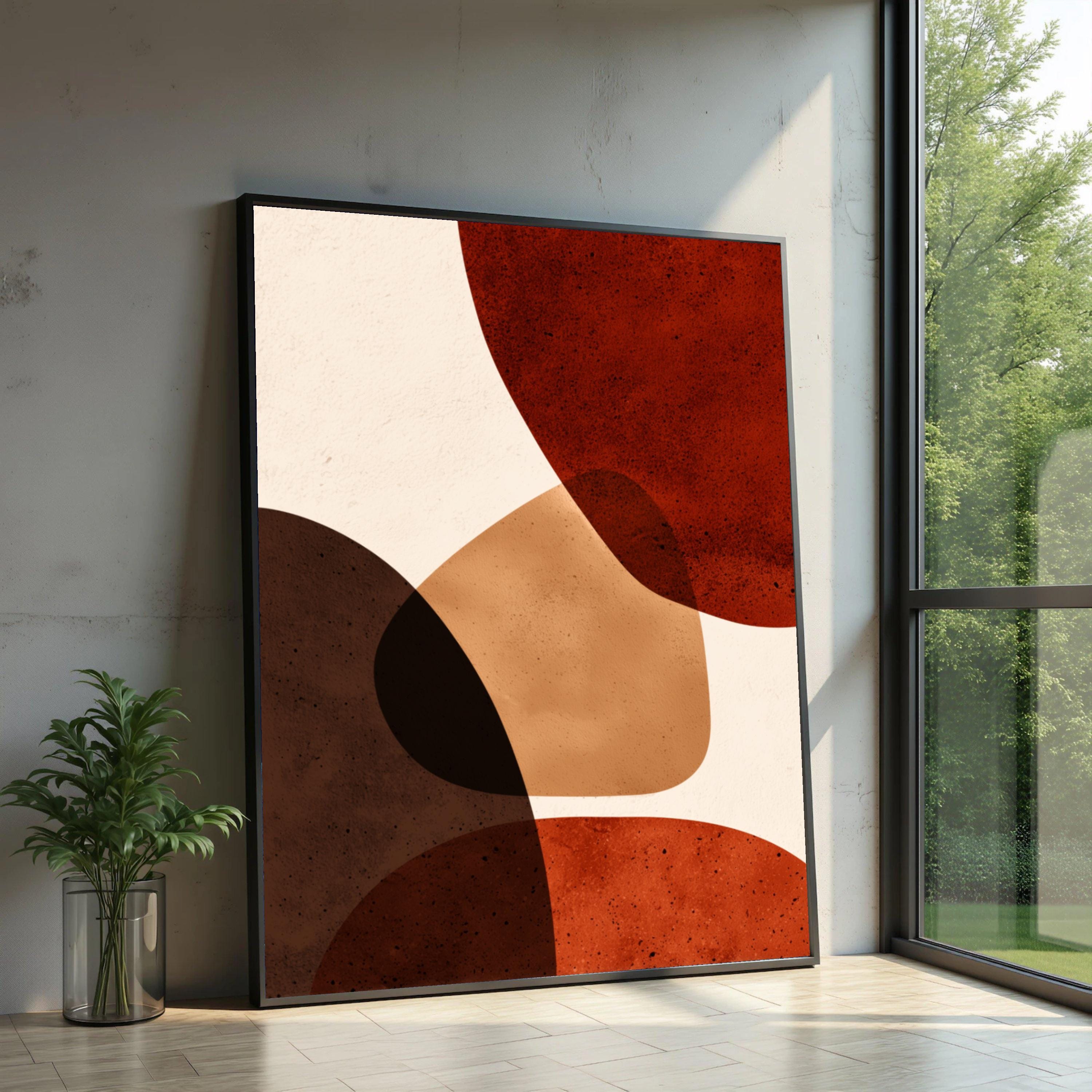 Modern Abstract Shapes Canvas Wall Art, Earth Tone Minimalist Design ...