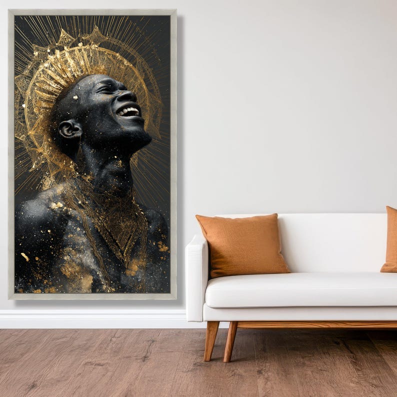 Radiant Joyful Portrait, African Man Canvas Art, Gold Crown ...