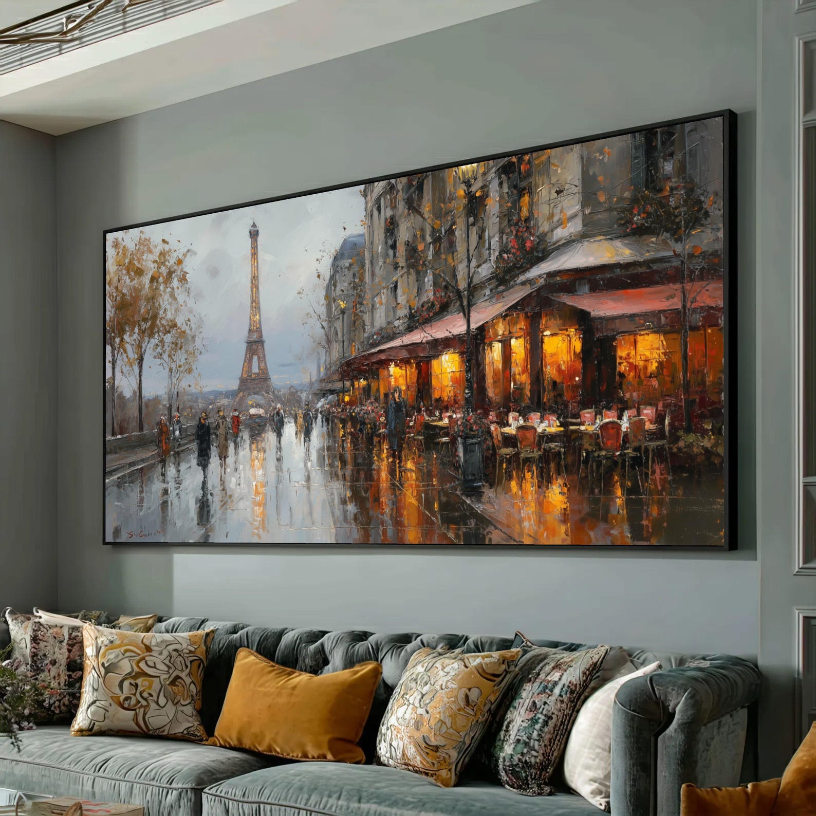 Paris Evening Street Scene Canvas, Eiffel Tower Wall Art, Romantic ...