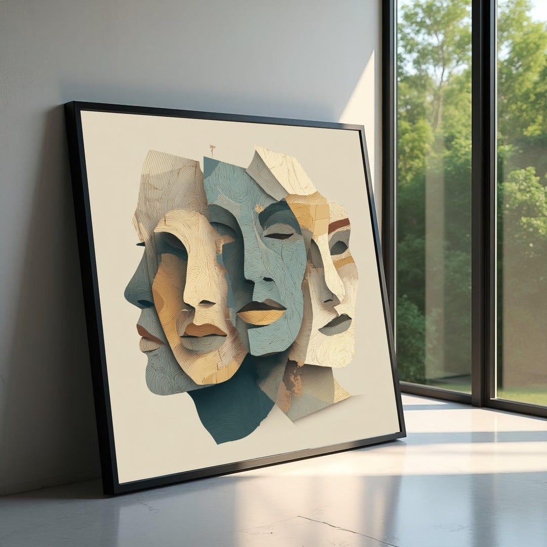 Abstract Multi-faced Sculpture Canvas, Modern Art Wall Decor, Faces ...