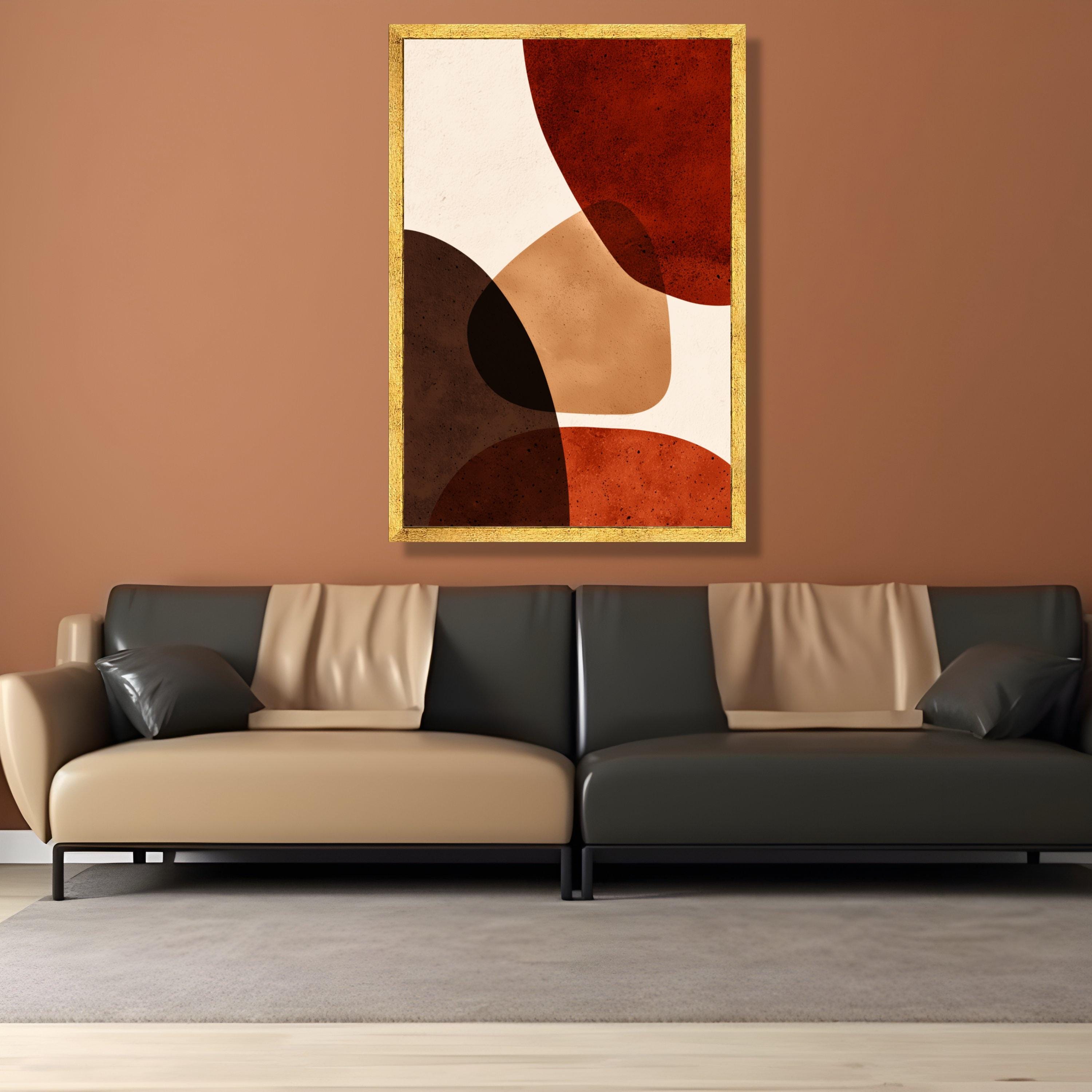 Modern Abstract Shapes Canvas Wall Art, Earth Tone Minimalist Design ...