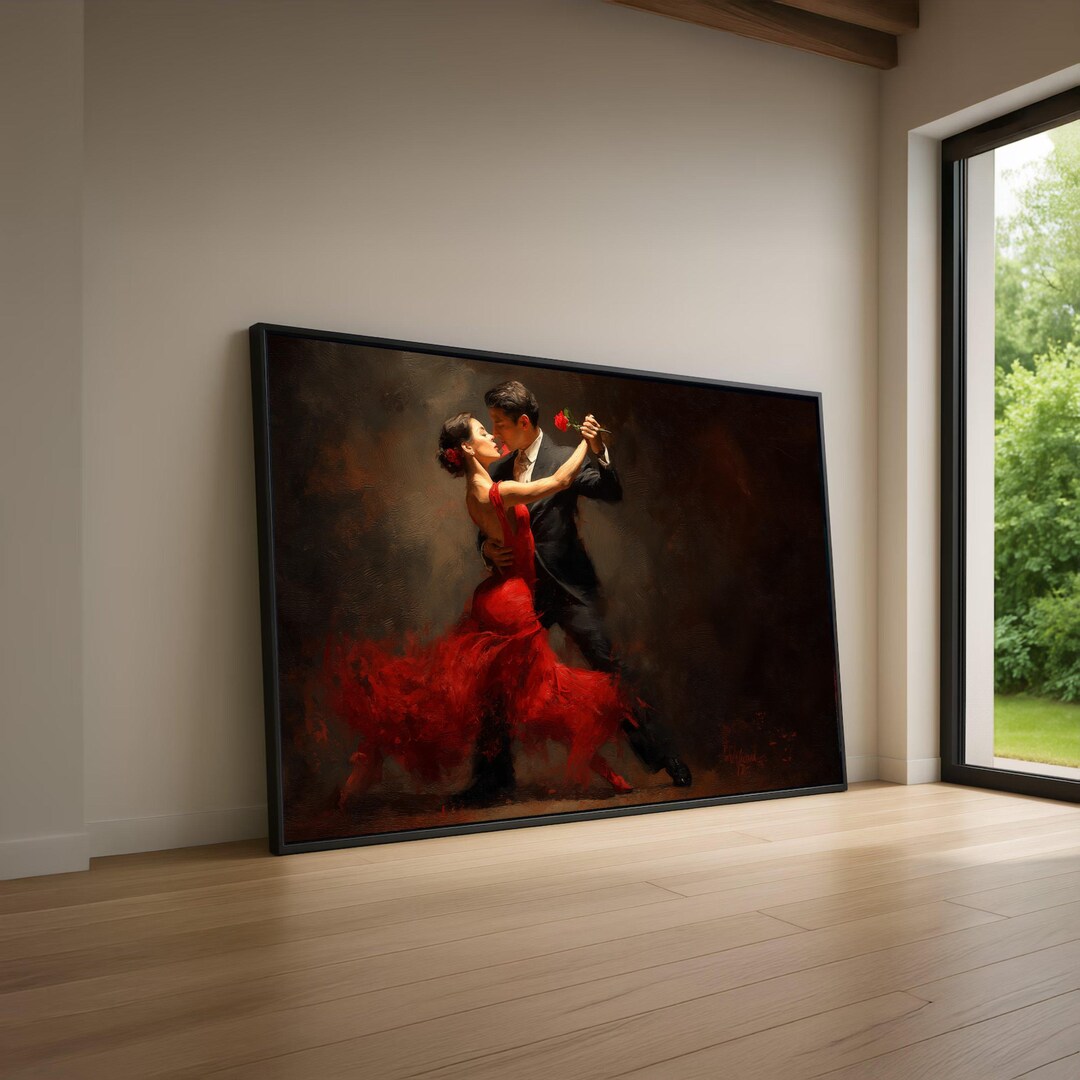 Passionate Tango Dance Couple Canvas, Red Flamenco Dress Wall Art ...