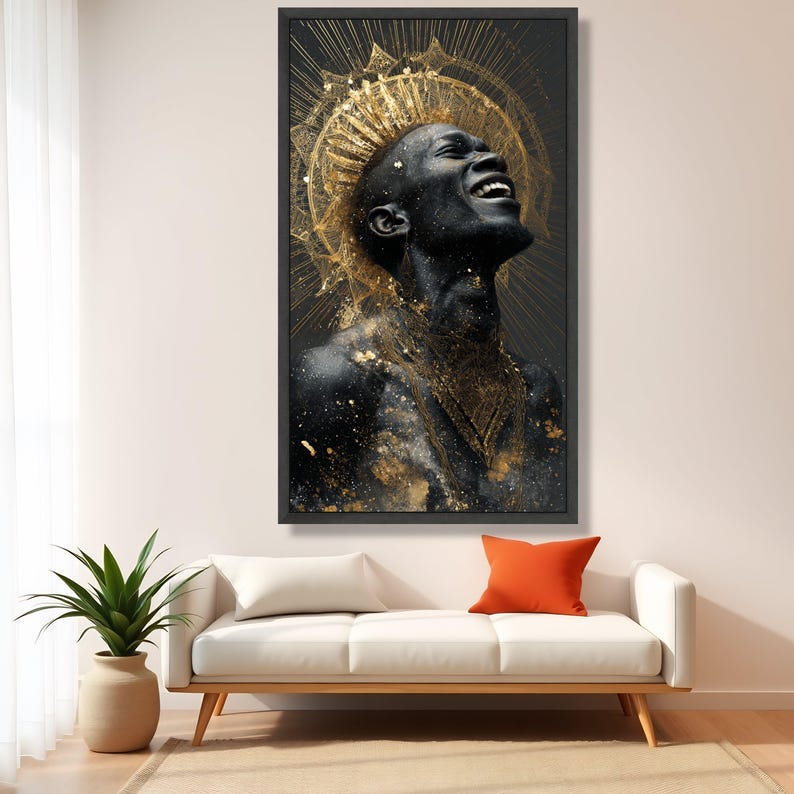Radiant Joyful Portrait, African Man Canvas Art, Gold Crown ...