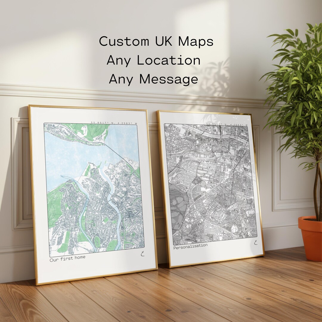 Custom UK Map Print, Personalised Message Wall Art, Any Location Poster ...