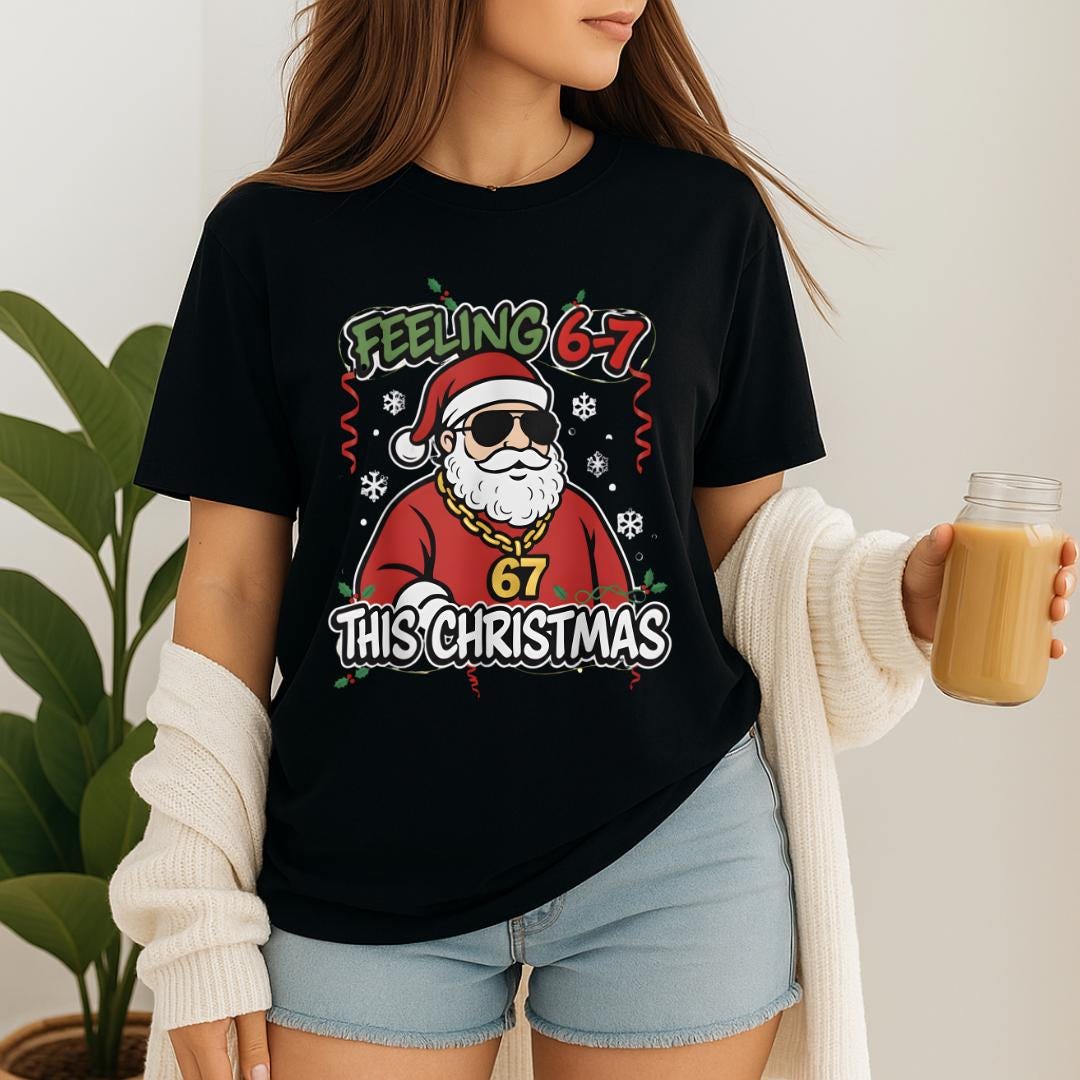 Funny Christmas 6-7 67 Six Seven Meme Santa Kids Boys Holiday T-shirt ...
