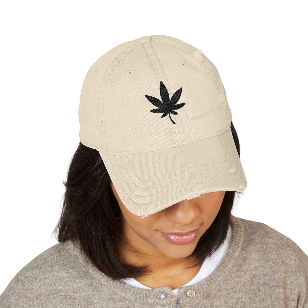 Embroidered Marijuana Leaf Hat | Distressed Cotton Twill Cap - Etsy