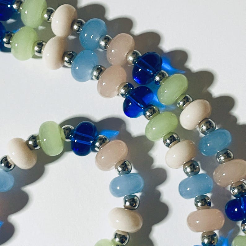 Blue Green Pink Glass Bead Lanyard, ID Badge & Glasses Holder, Teacher ...