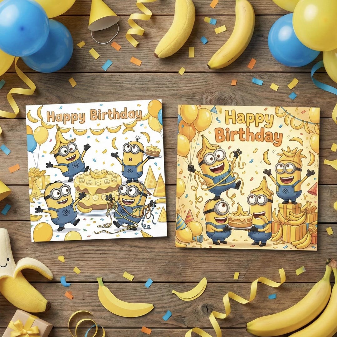 Funny Yellow Minions Birthday Cards for Kids, Playful Party Greeting ...