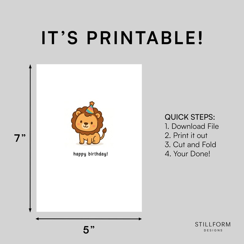 Printable Lion Birthday Card With FREE DIY Envelope (digital Download ...