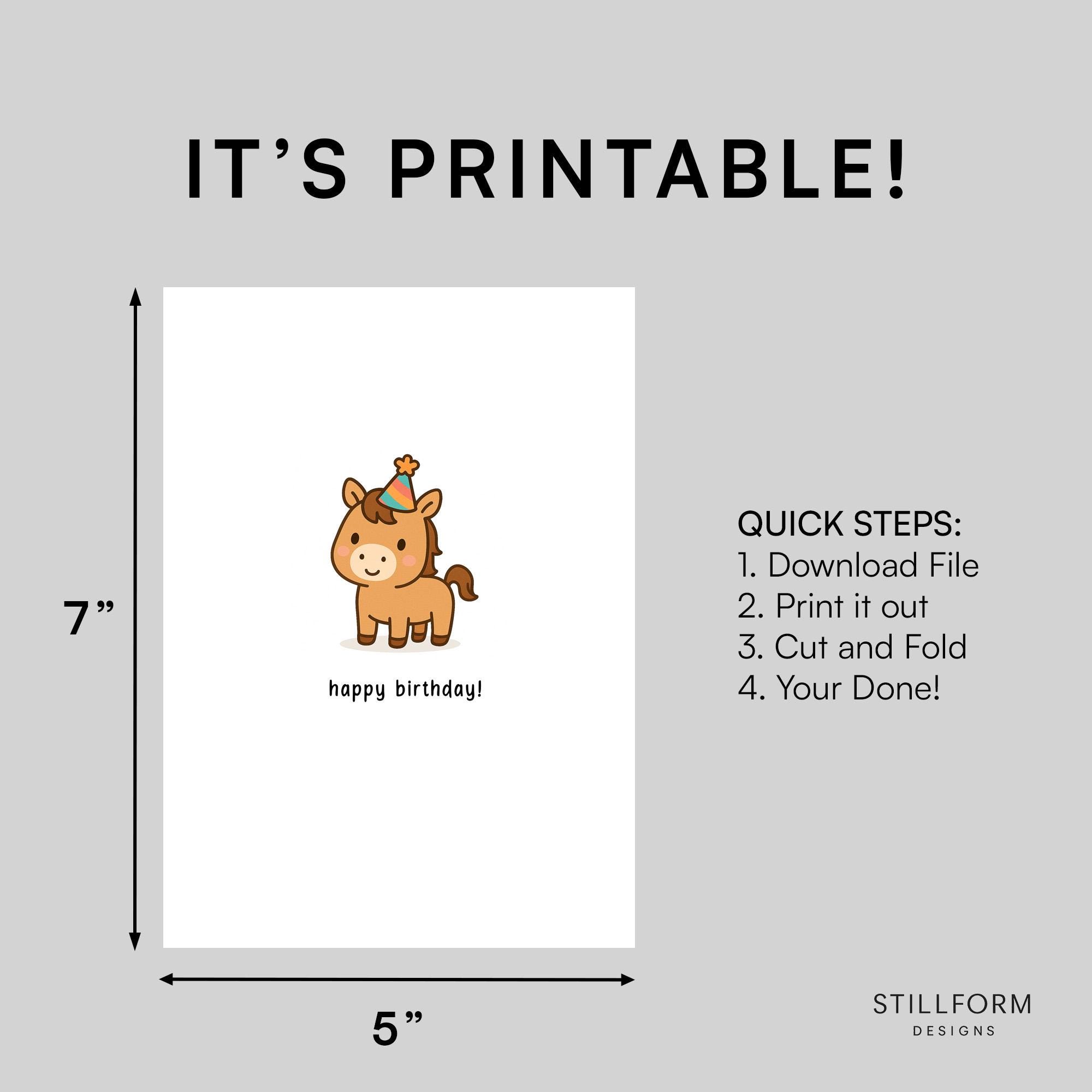 Printable Horse Birthday Card With FREE DIY Envelope (digital Download ...