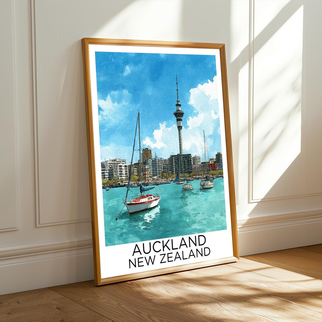 Auckland New Zealand Watercolor Skyline | Travel Wall Art | Modern ...