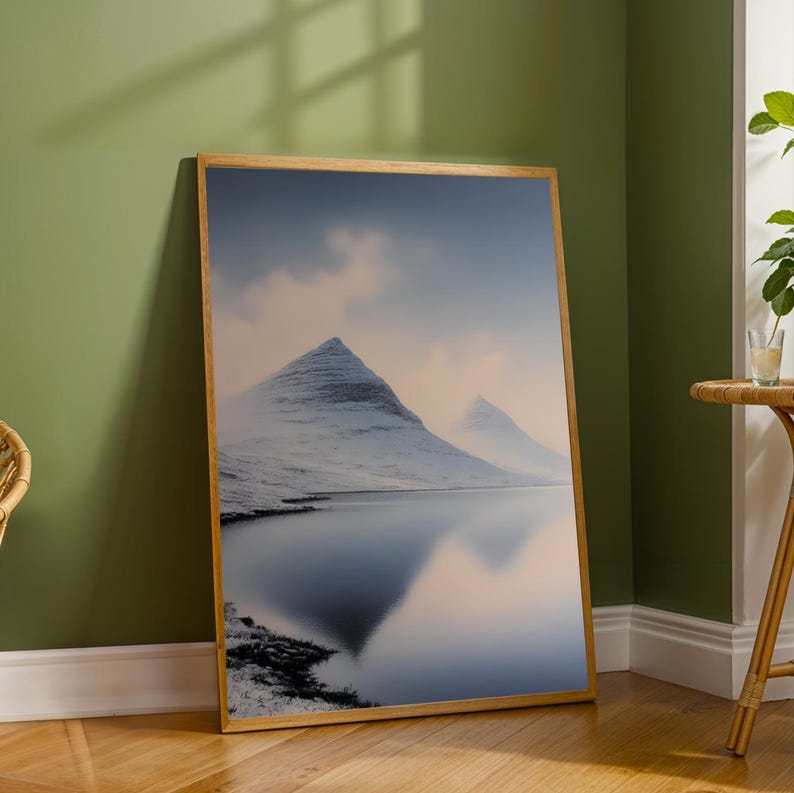 Poster Snowy Pyramid Mountains – Ice Blue and Navy Blue Photorealistic ...