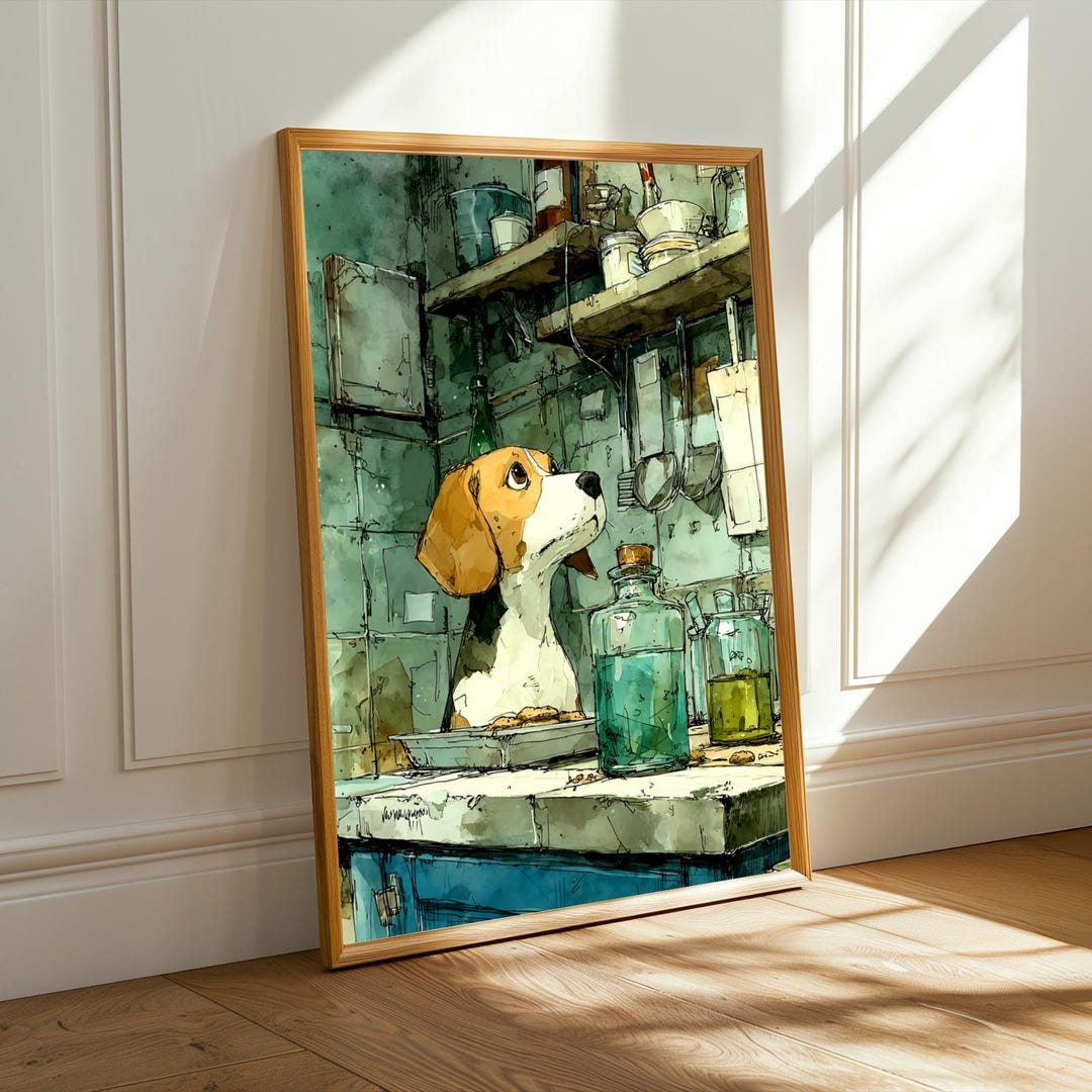 Beagle Dog Wall Art: Watercolor Animal Print (teal & Green) - Etsy