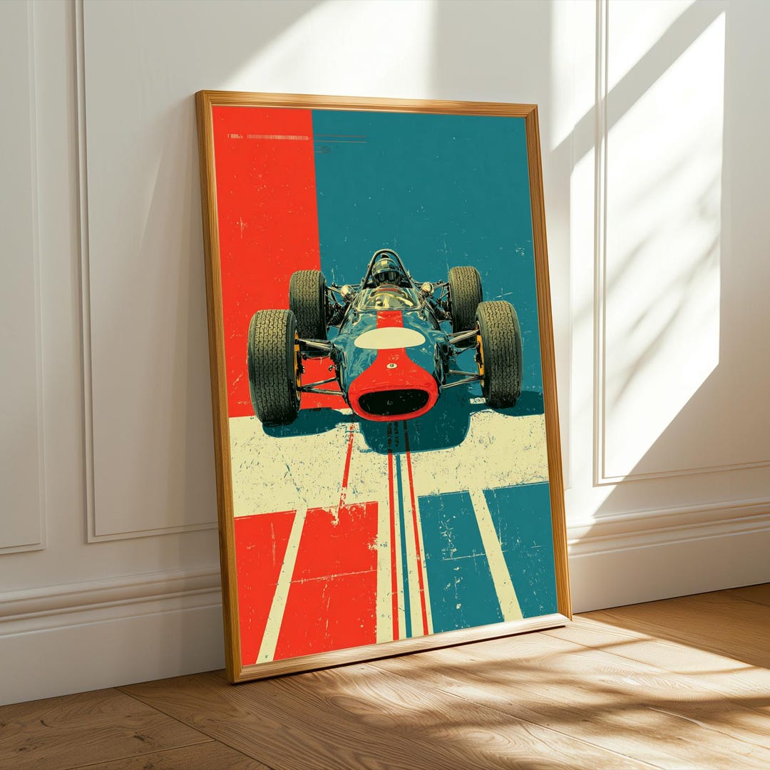 Vintage Formula One Car Poster – Retro Automotive Art, Distressed ...