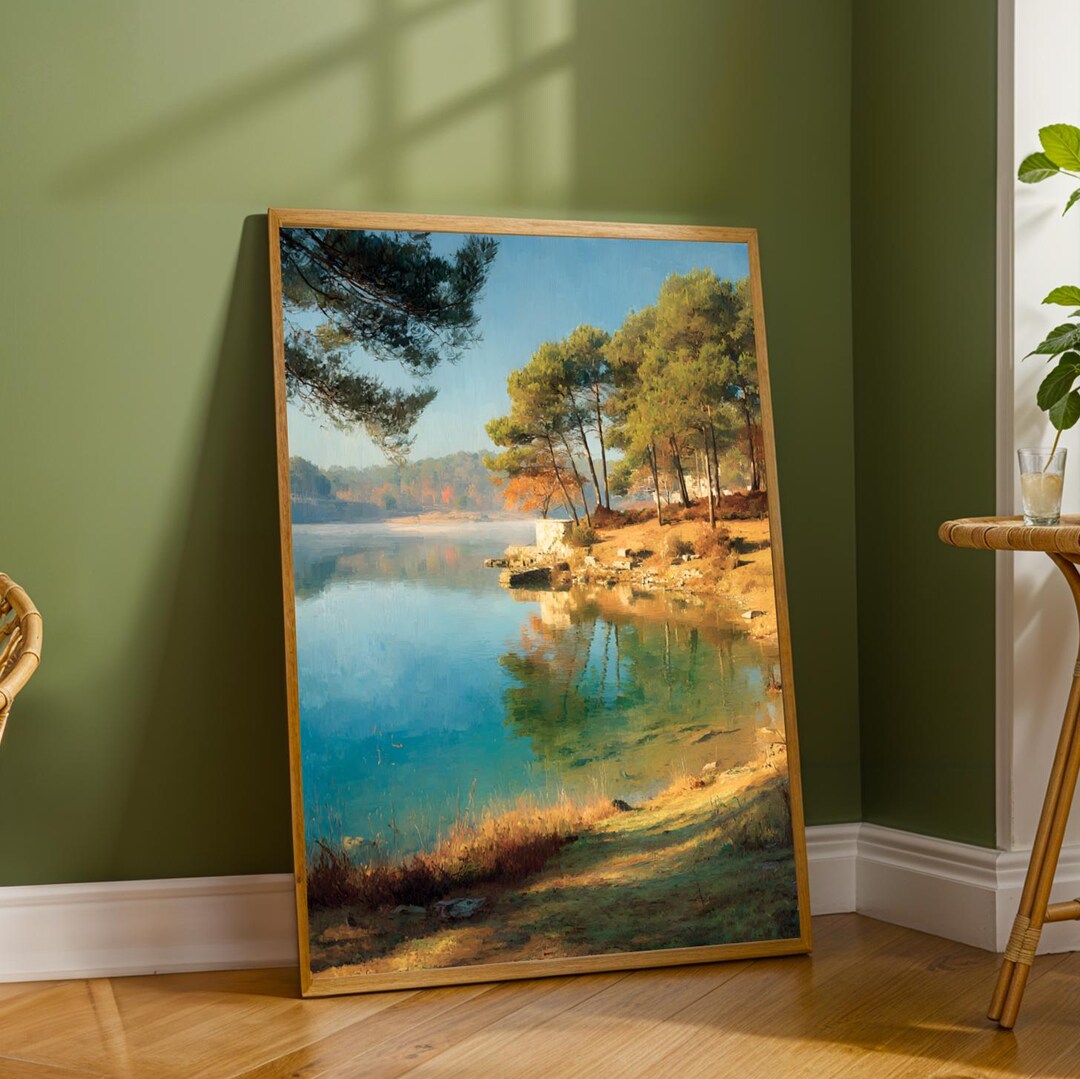 Lakeside Wall Art: Turquoise Autumn Scene - Impressionist Style - Etsy