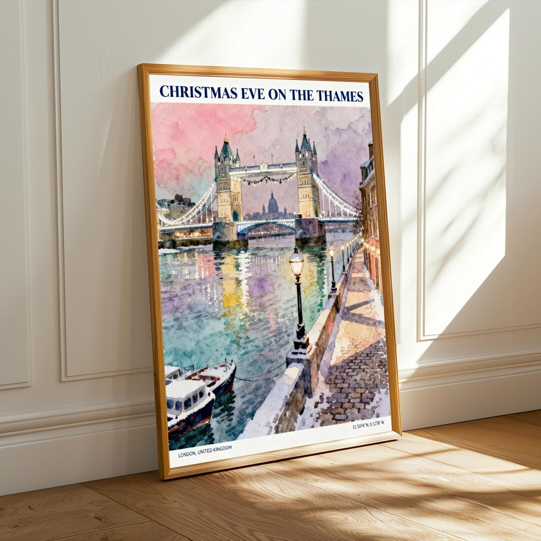 Christmas Eve Tower Bridge Print – Vintage London Thames Winter Scene ...