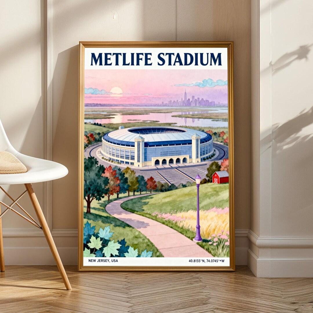 Metlife Stadium Poster: City Skyline Travel Art (blue and Orange) - Etsy