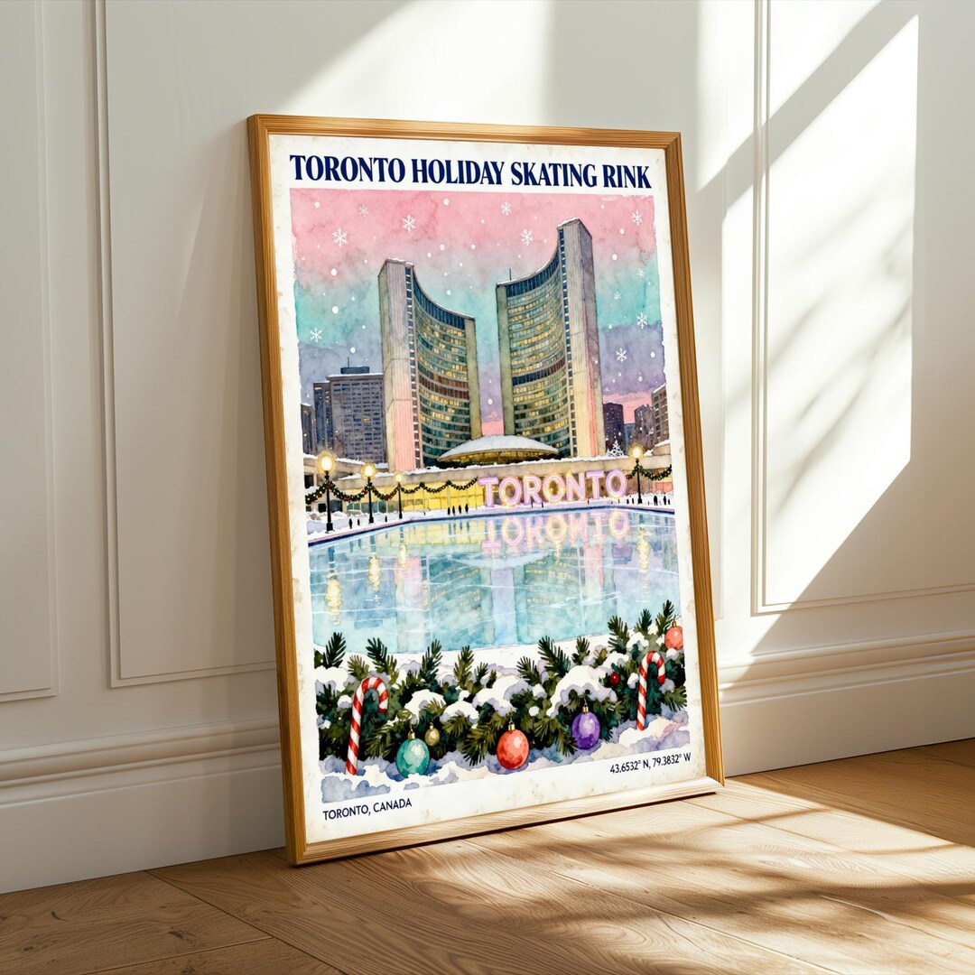 Toronto Holiday Skating Rink Poster – Pink, Blue, Green and Purple Art ...