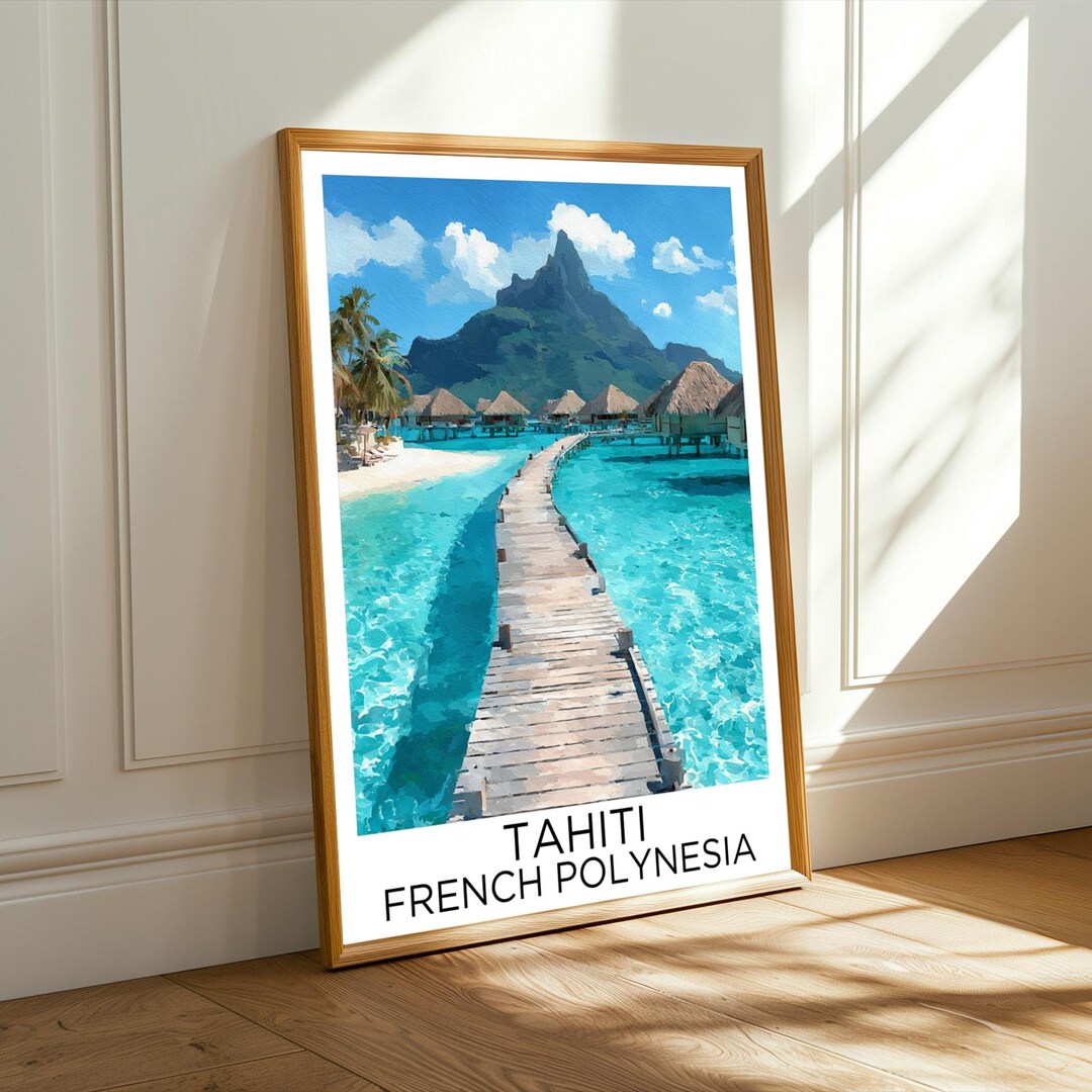 Tahiti French Polynesia Poster, Beach Path, Blue Water, Tropical Escape ...