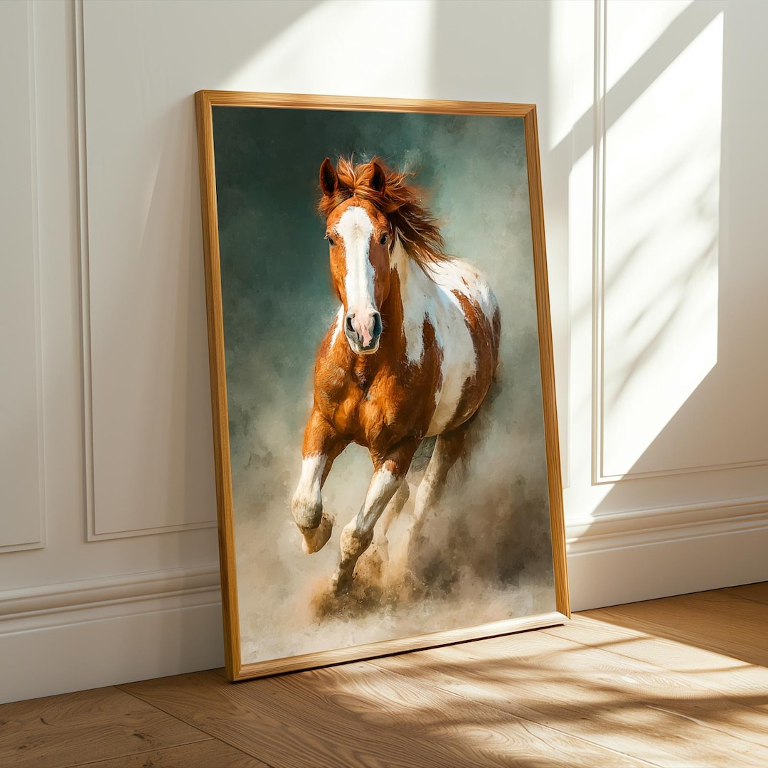 Pinto Horse Print: Chestnut Coat and White Markings - Textured Style - Etsy