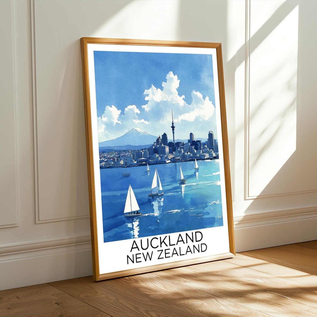 Auckland New Zealand Watercolor Skyline | Travel Wall Art | Modern ...