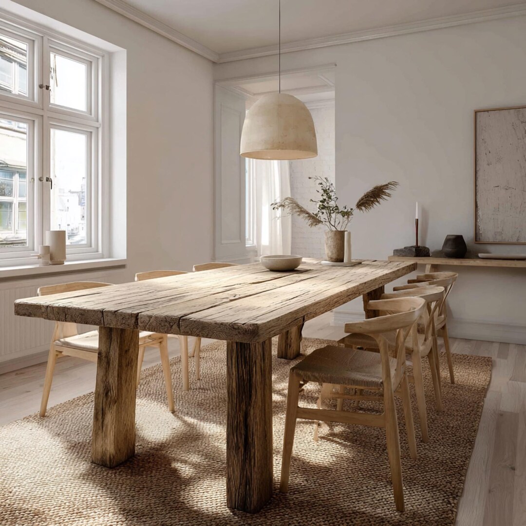 Handmade Solid Oak Rustic Dining Table, Custom Farmhouse Style - Etsy