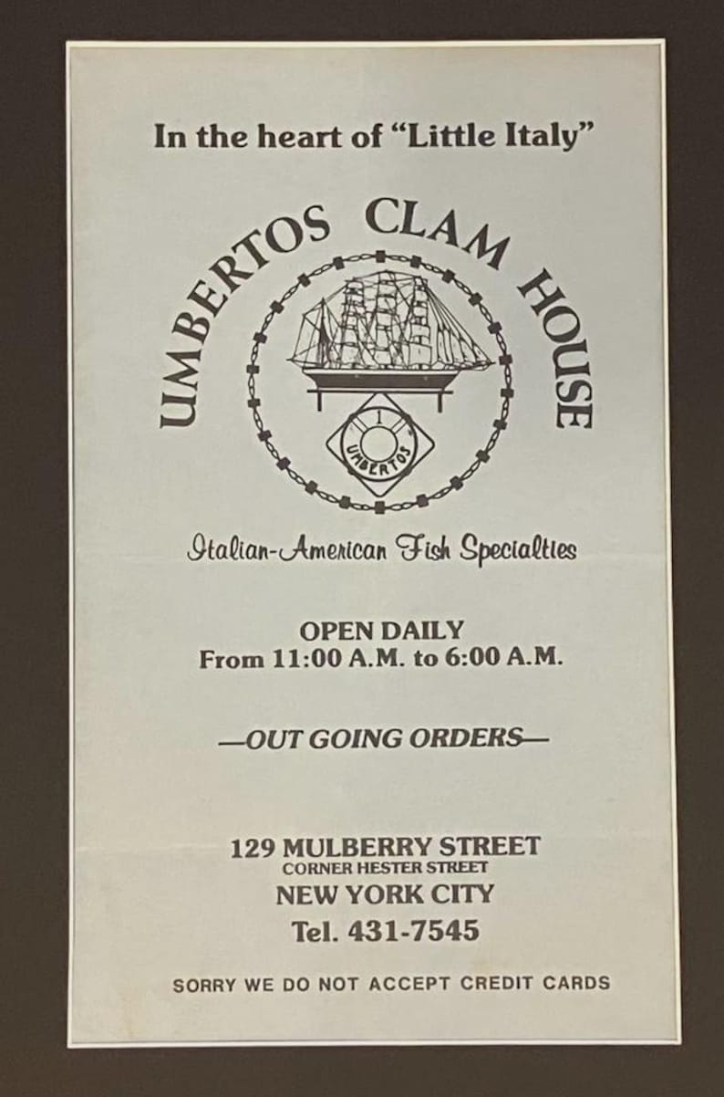 Rare Crazy Joe Gallo Umberto's Clam House Menu Mafia Mob gerahmt ...