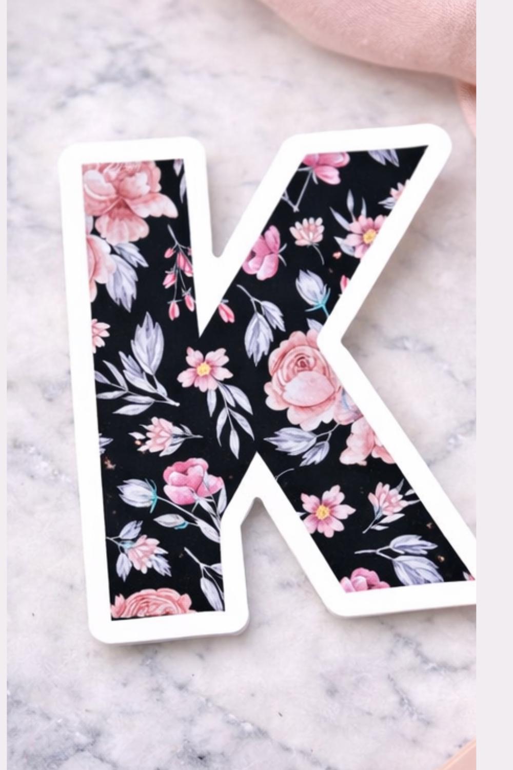 Floral Initial Sticker, Black & Pink Flowers, Personalized Gift - Etsy