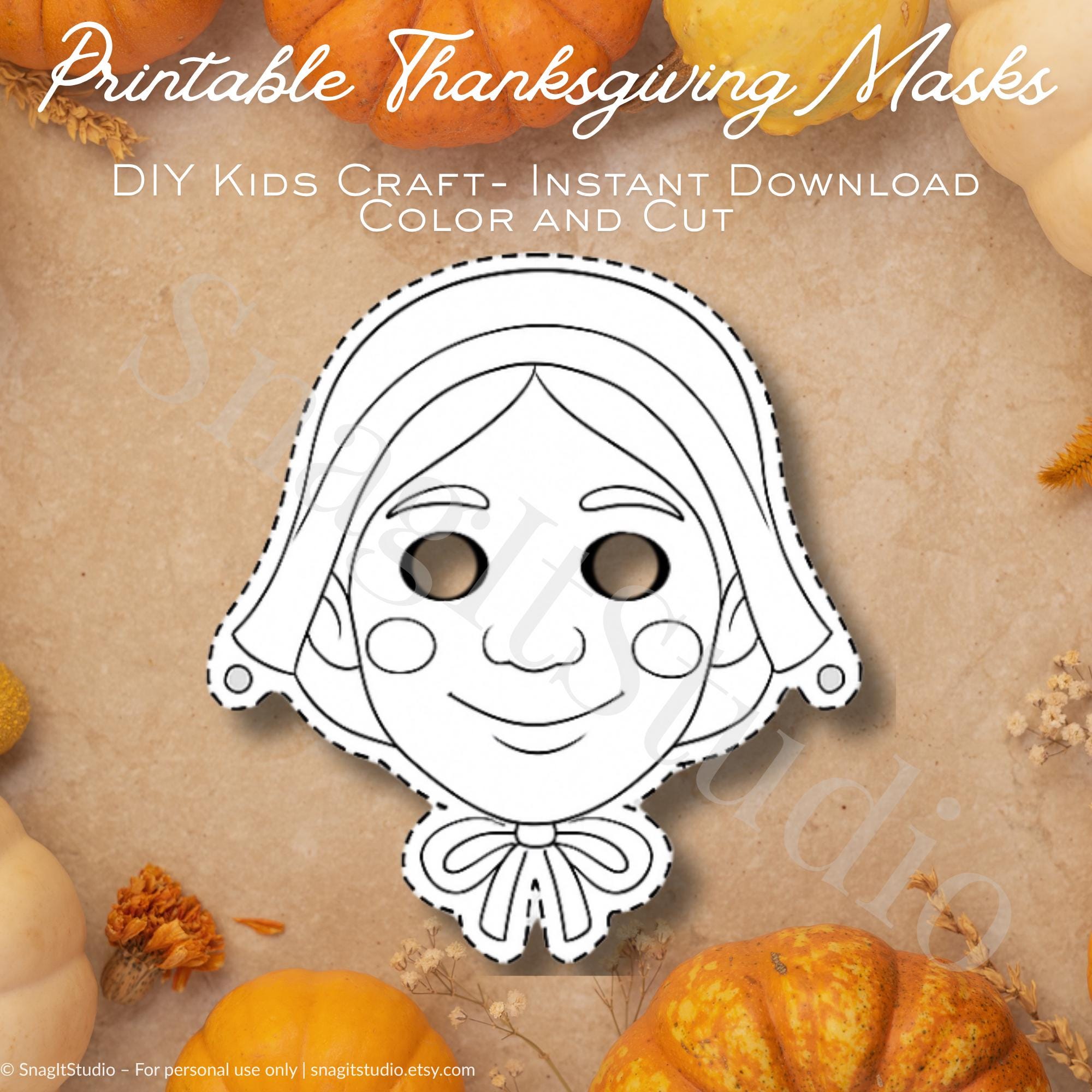 Thanksgiving Printable Masks for Kids – Cut & Color Activity | DIY ...
