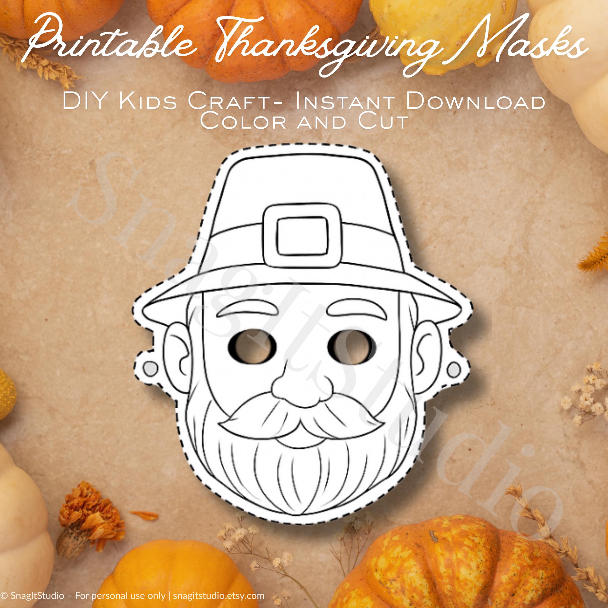 Thanksgiving Printable Masks for Kids – Cut & Color Activity | DIY ...
