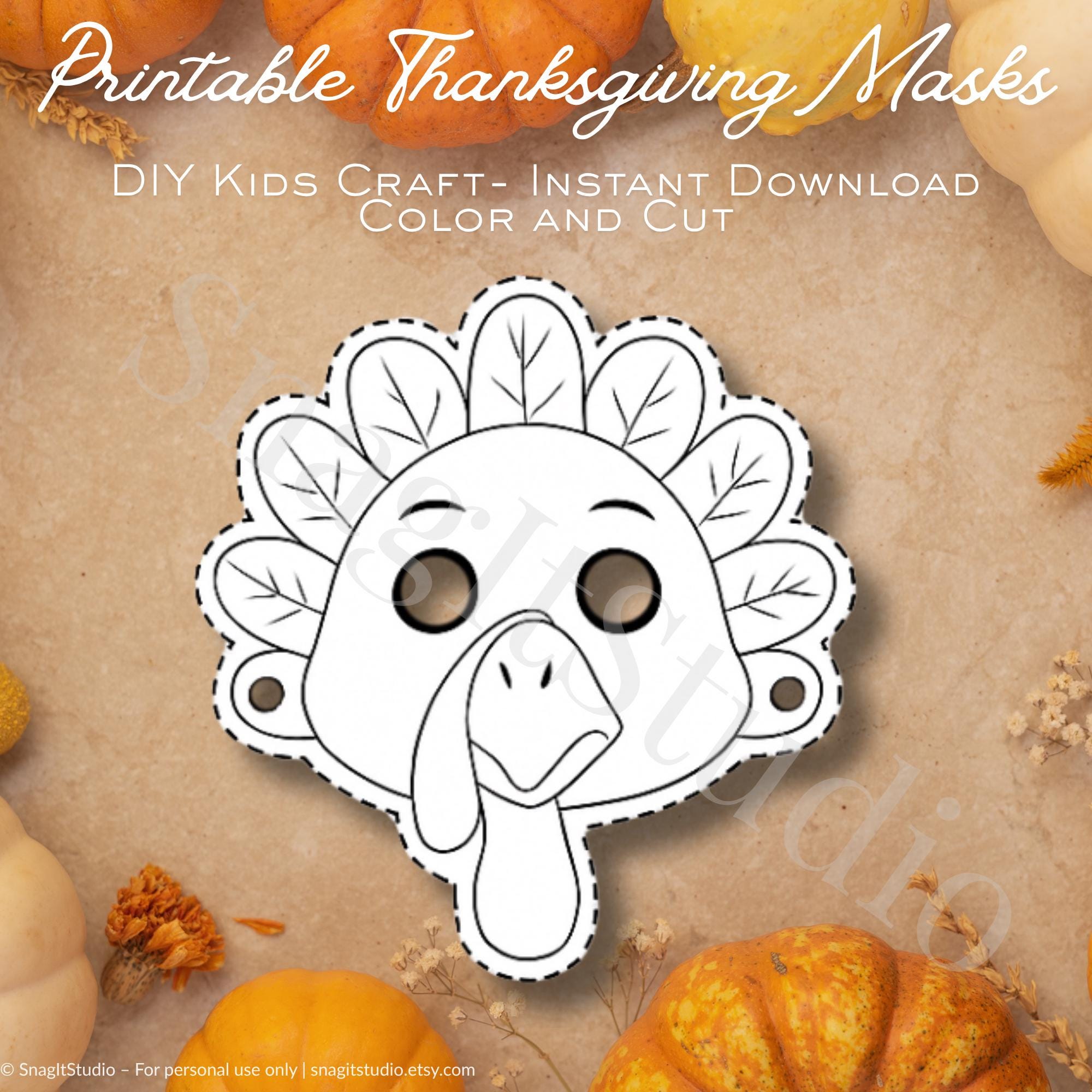 Thanksgiving Printable Masks for Kids – Cut & Color Activity | DIY ...
