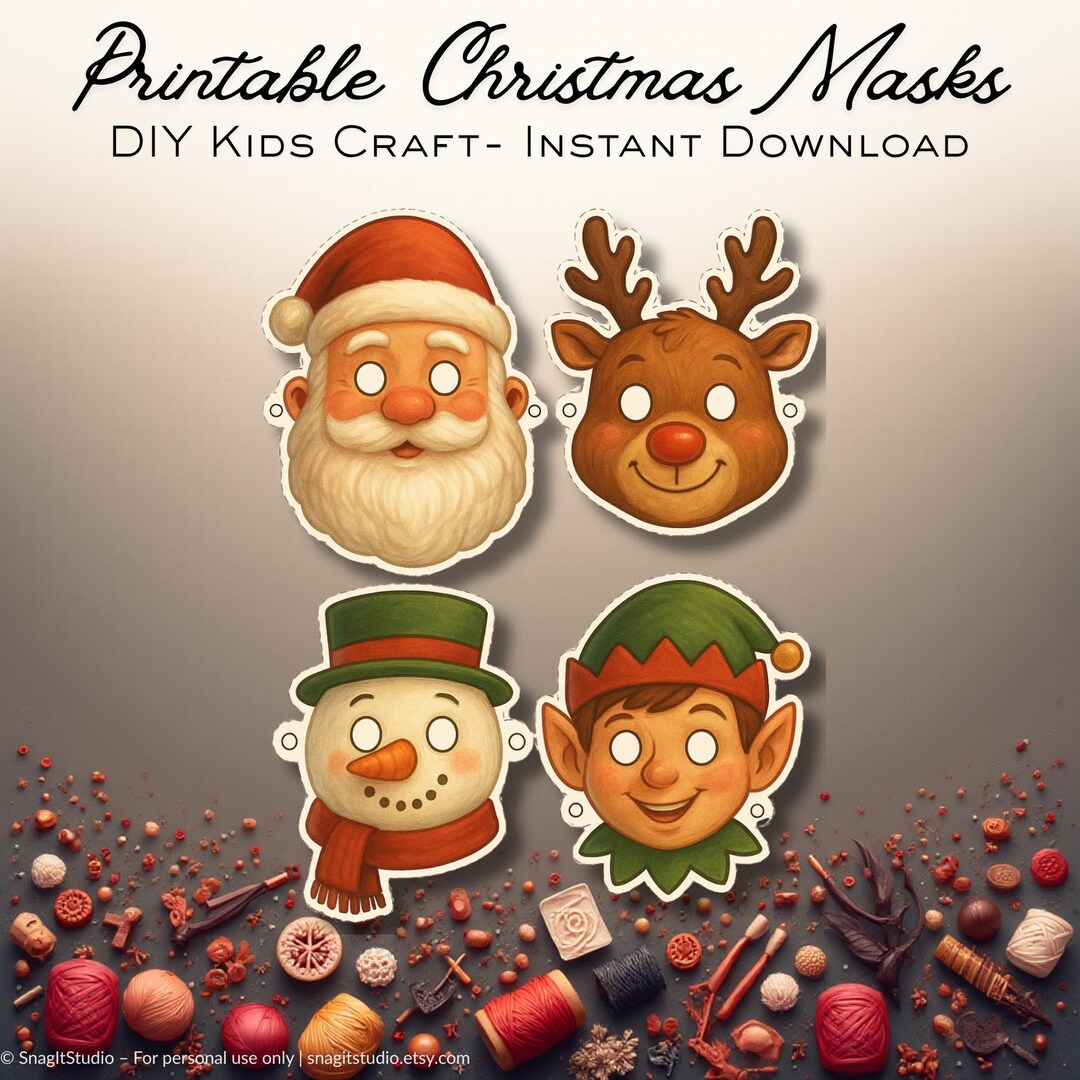 Printable Christmas Masks | Kids DIY Craft (PDF Download) - Etsy UK