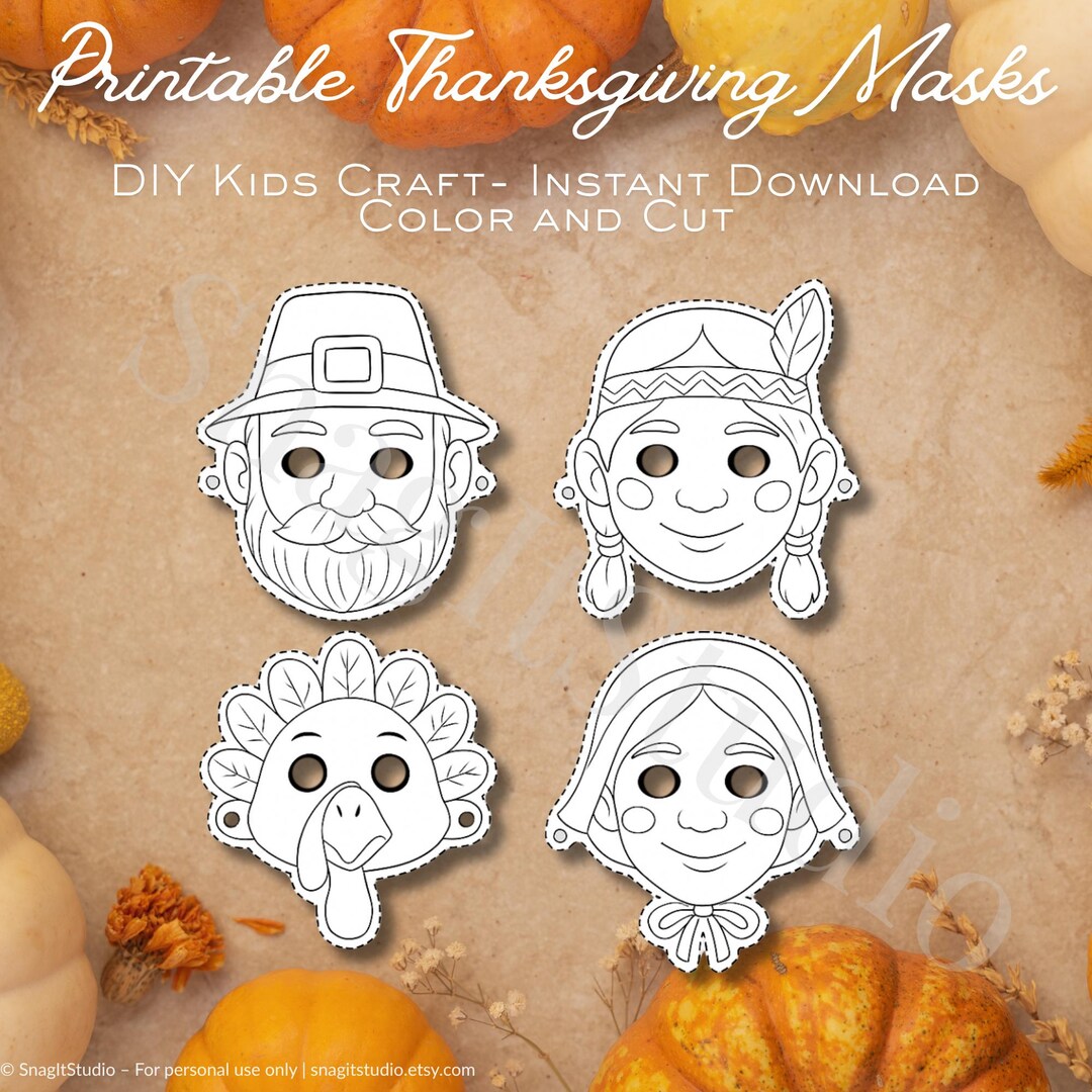 Thanksgiving Printable Masks for Kids – Cut & Color Activity | DIY ...