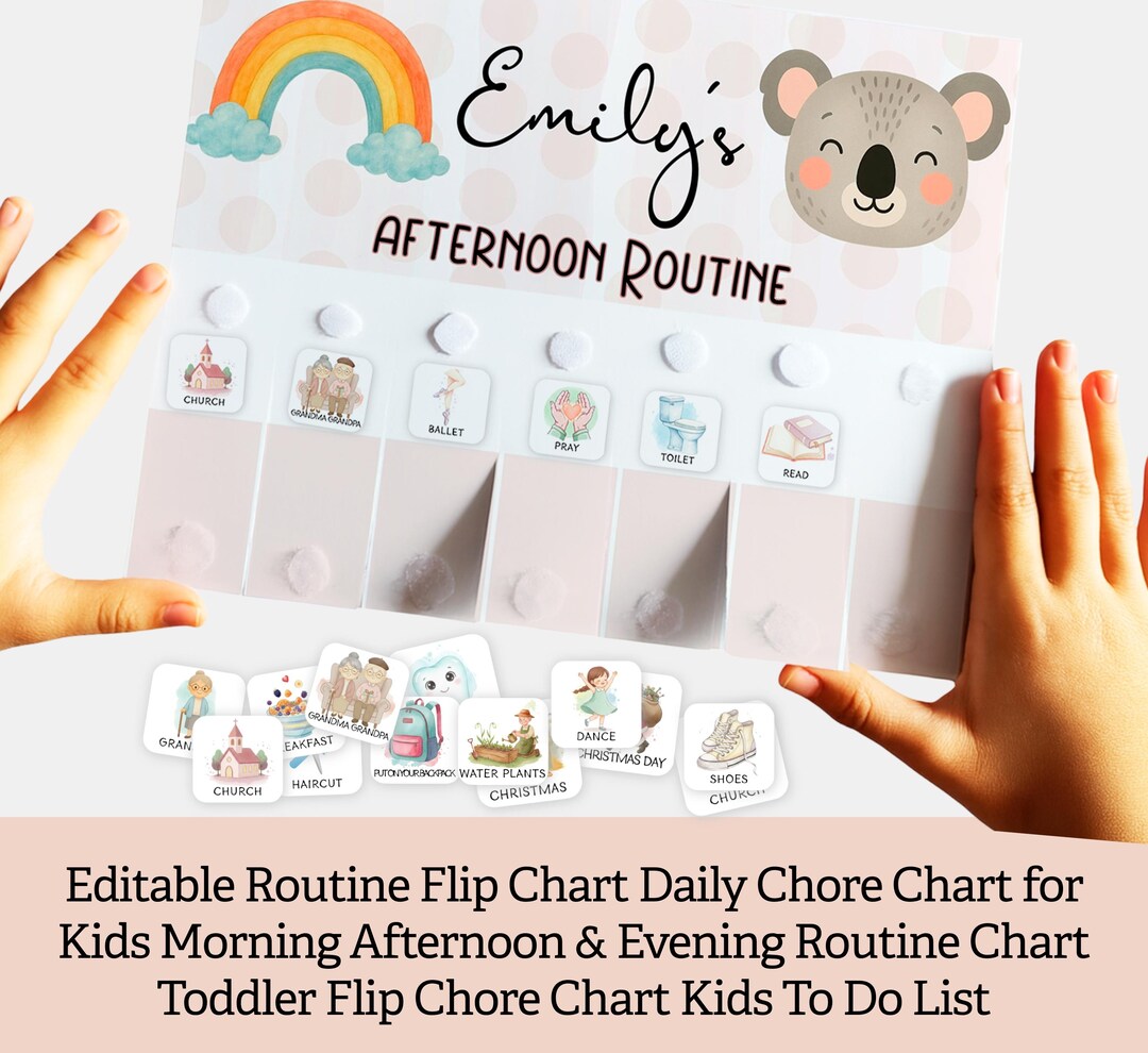 Editable Routine Flip Chart Daily Chore Chart for Kids Morning ...