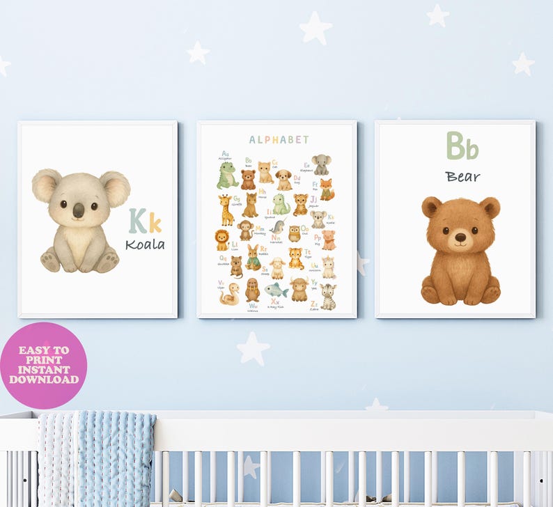 Set of 2 Printable Animal Alphabet Flash Cards, Poster Animal Alphabet ...