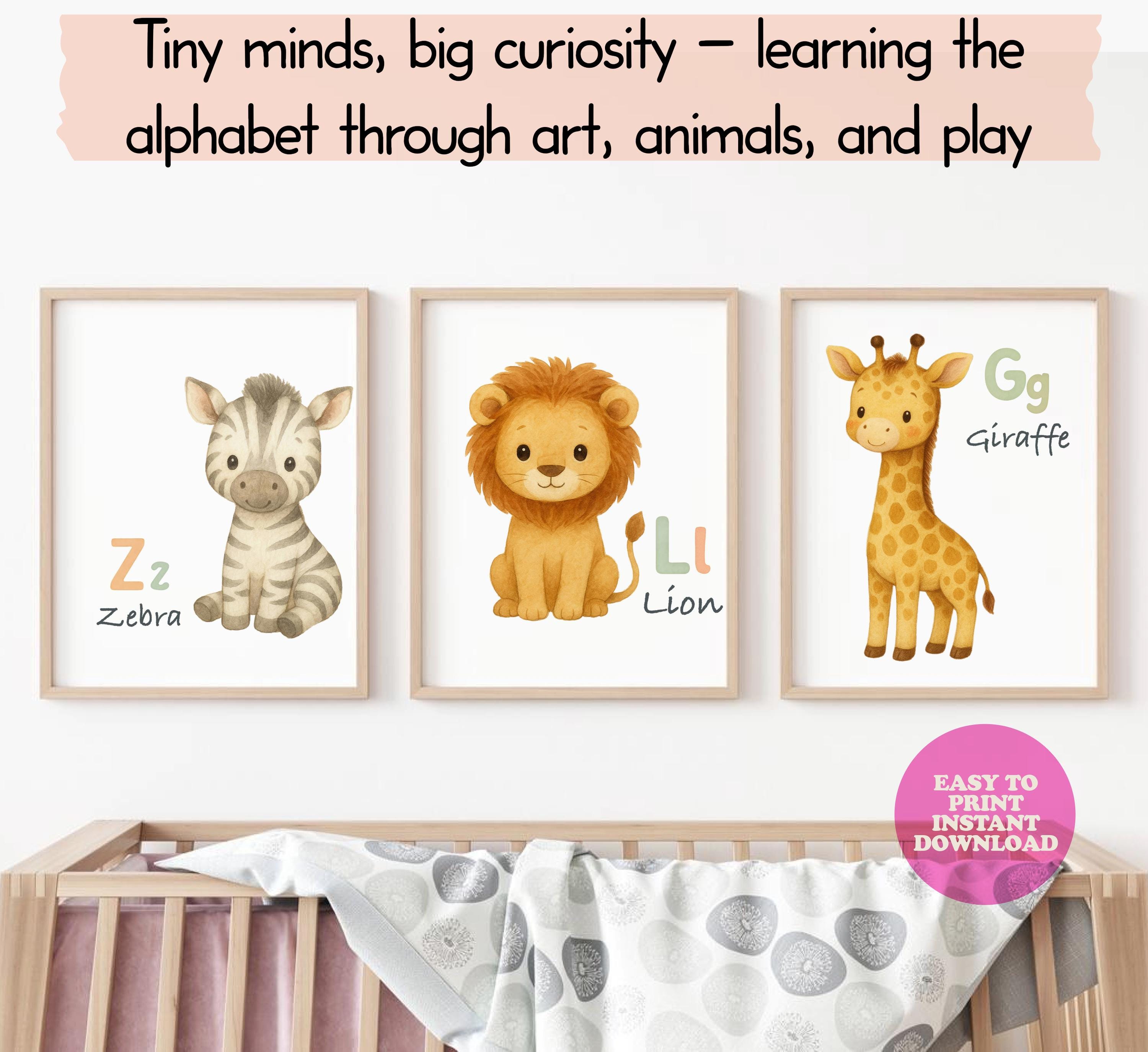 Set of 2 Printable Animal Alphabet Flash Cards, Poster Animal Alphabet ...