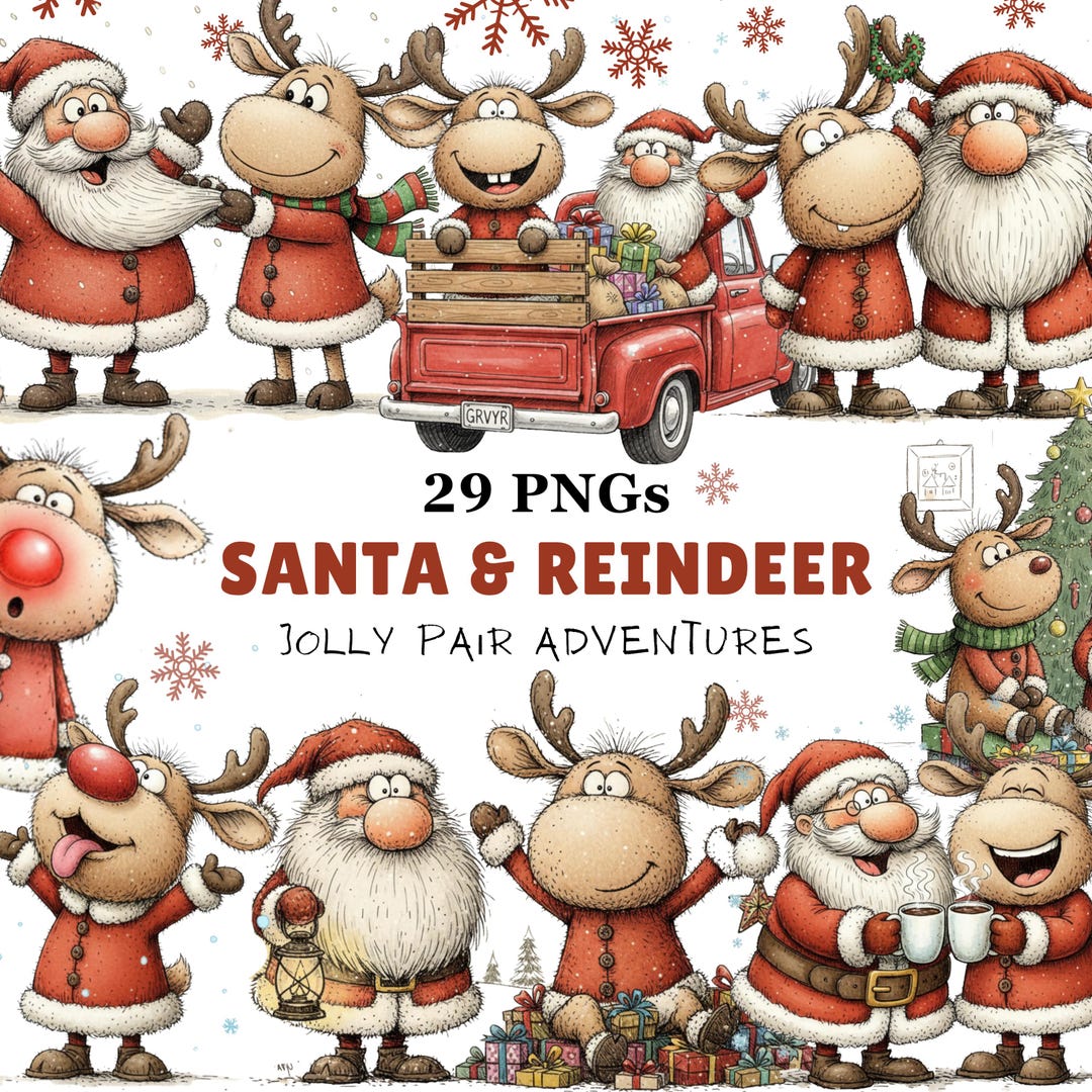 Santa and Friends Clipart Set | Cute Christmas Pngs | Cozy Holiday ...