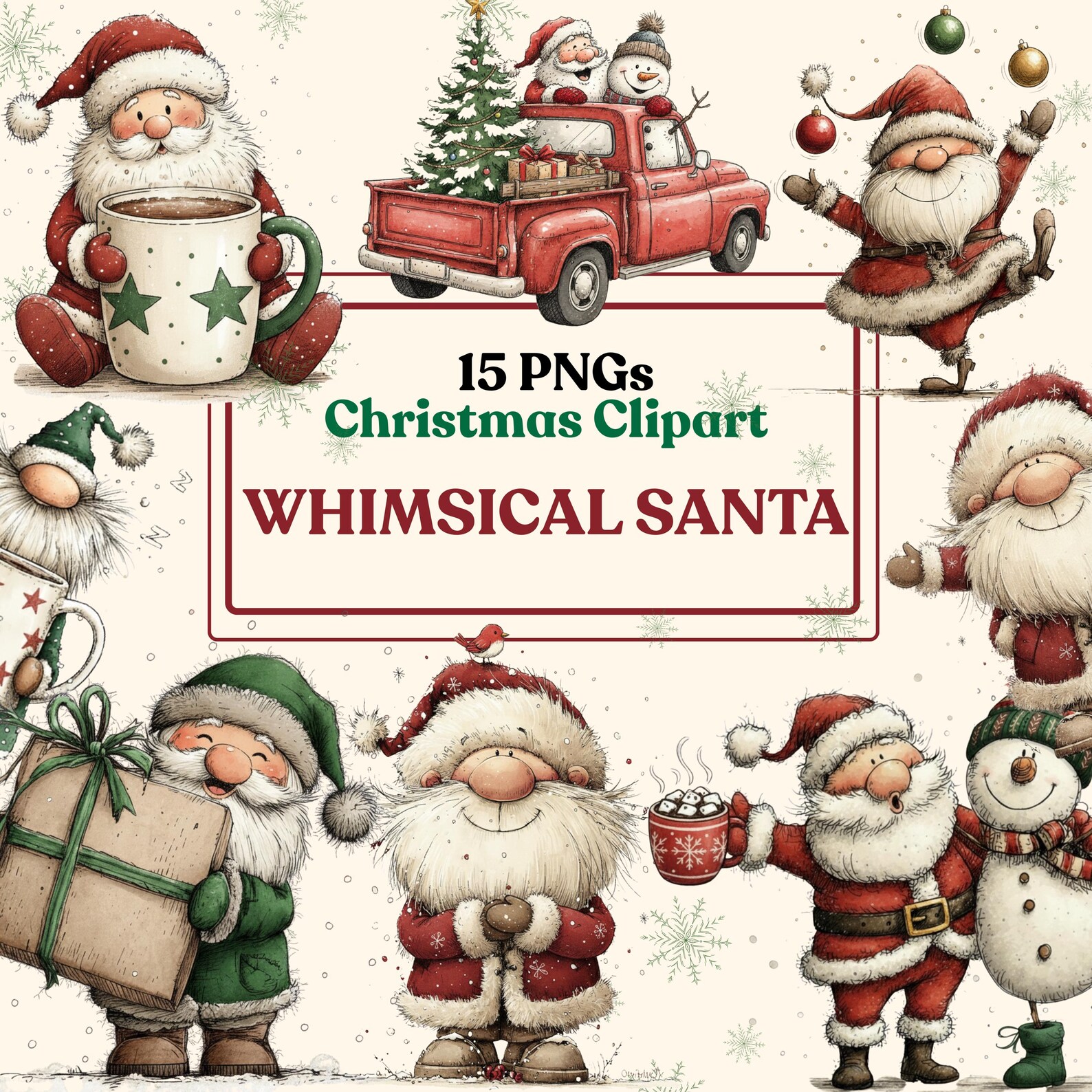 Whimsical Santa Clipart Set | Charming Christmas Pngs | Cozy Holiday ...