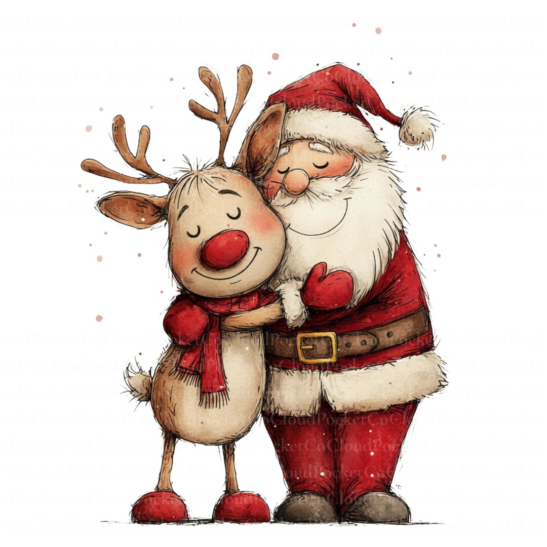 Santa & Reindeer PNG Set | Christmas Clipart Bundle | Cozy Holiday Art ...