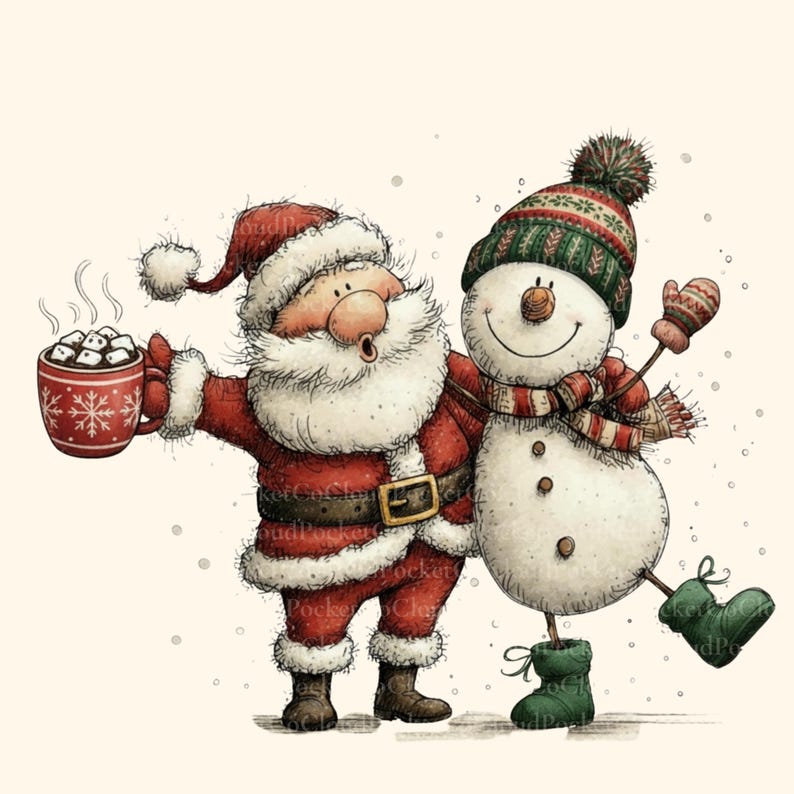Whimsical Santa Clipart Set | Charming Christmas Pngs | Cozy Holiday ...