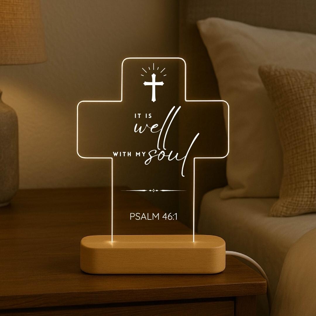 Christian Cross Night Light – Bible Verse Lamp – Religious Home Decor ...