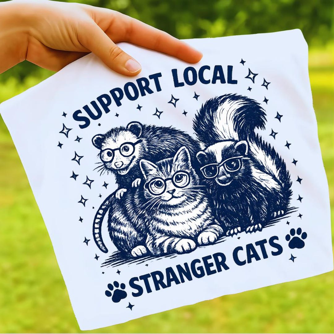Support Local Stranger Cats PNG, Funny Retro Cat Parody (digital ...