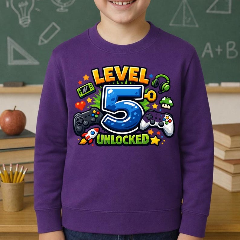 Level 5 Unlocked Gamer Birthday PNG, Kids Video Game Shirt Design ...